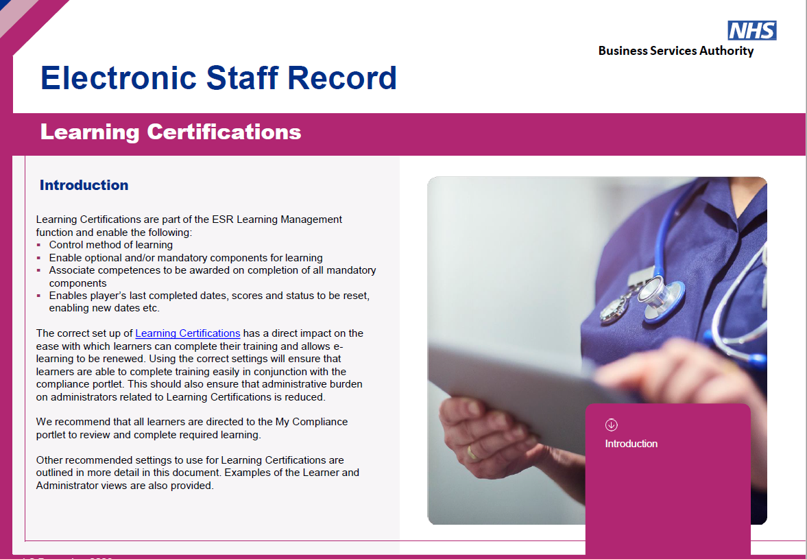 Learning Management Functional Guidance - ESR Hub - NHS Electronic Staff Record